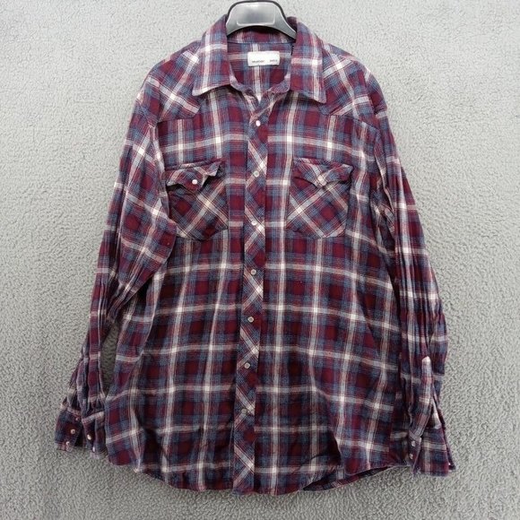 Wrangler | Shirts | Wrangler Shirt Mens Xl Tall Red Plaid Wrancher ...